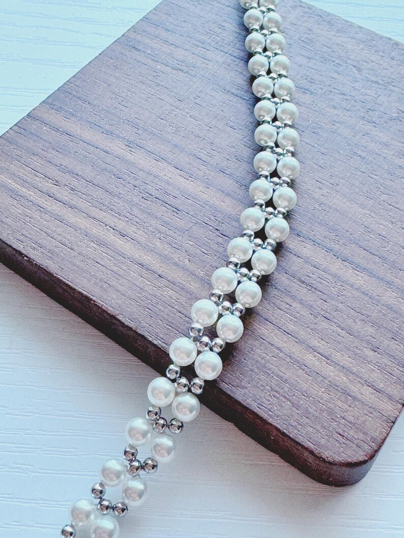 Double Row Bracelet, Double Strand, Pearl Bracelet, Silver Beads ...