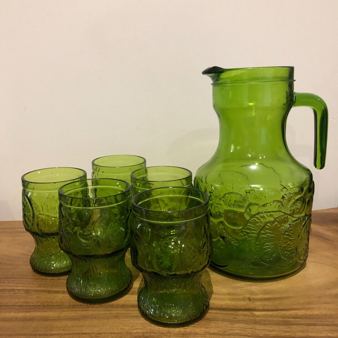 Vintage Italian 1970’s Green Glass Jug & Cup Set - Etsy