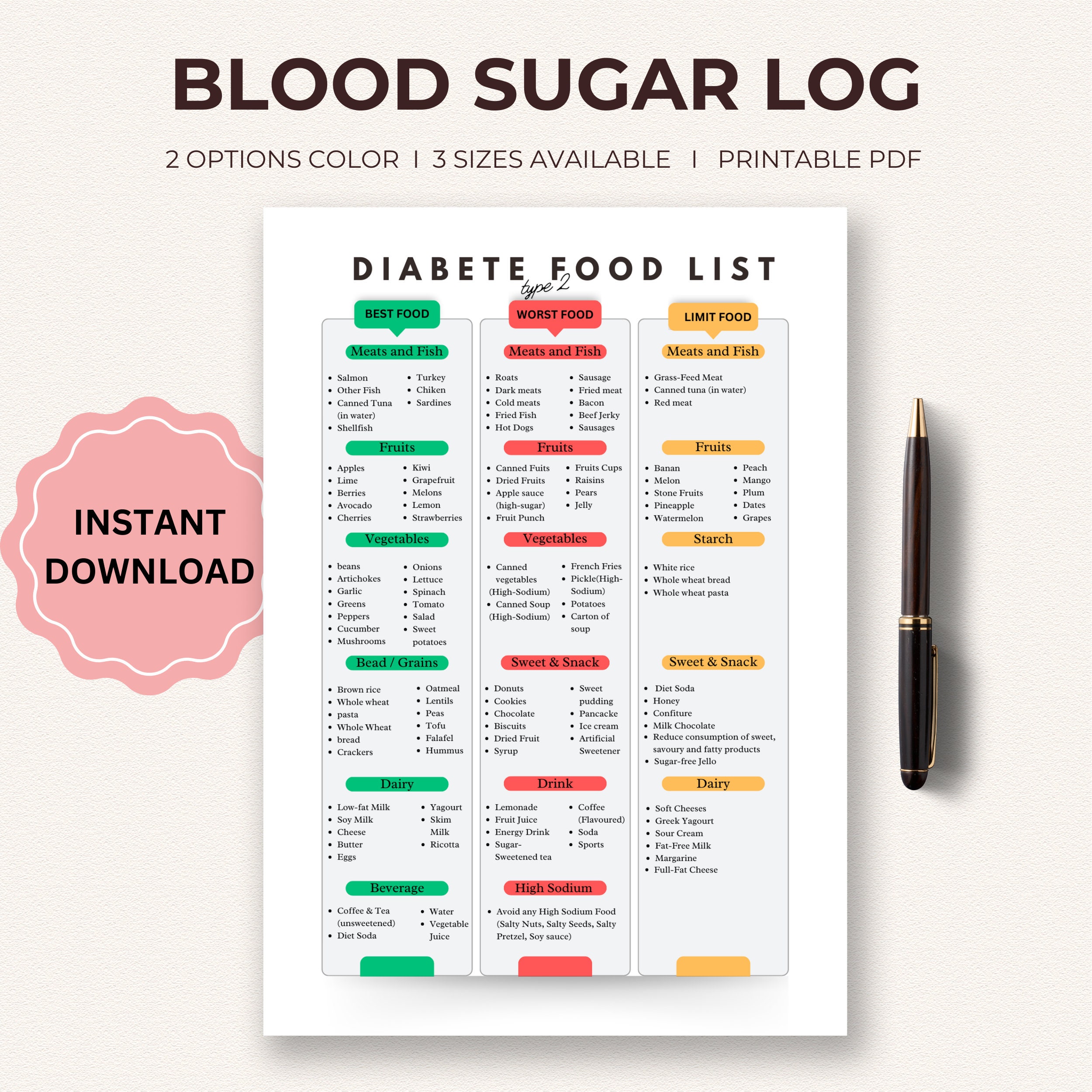 Diabetes Food List Diabetic Diet Sheet Diabetes Meal Planner Grocery ...