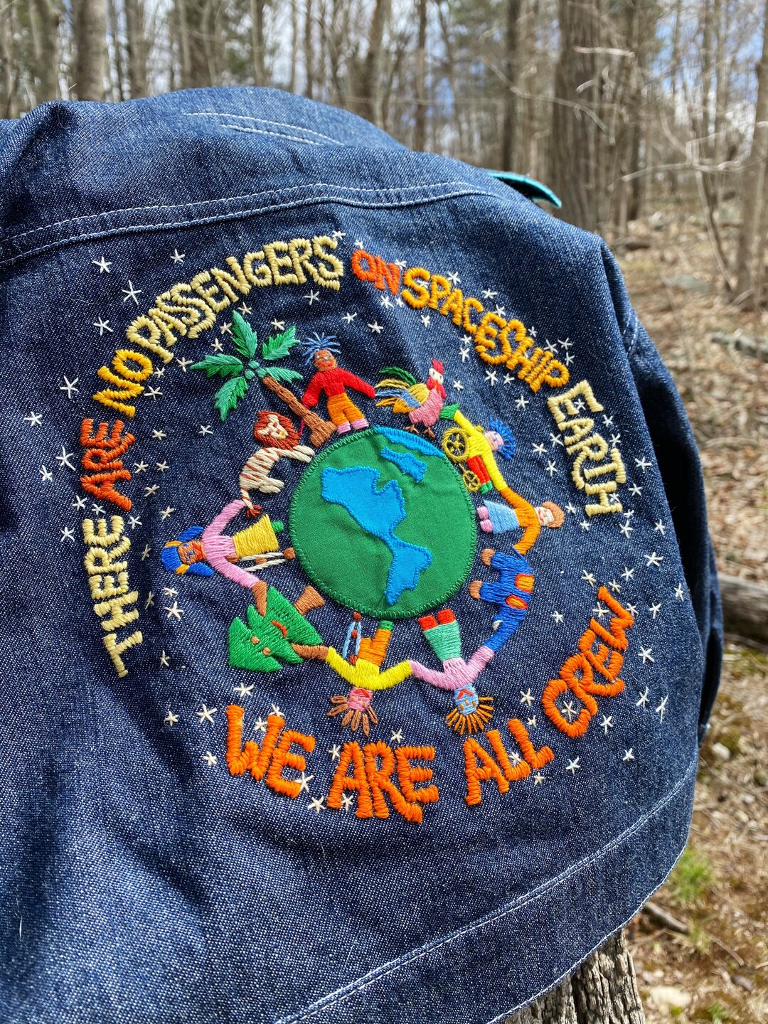 Spaceship Earth. Kids Jean Jacket. Hand Embroidered Marshall Mcluhan - Etsy