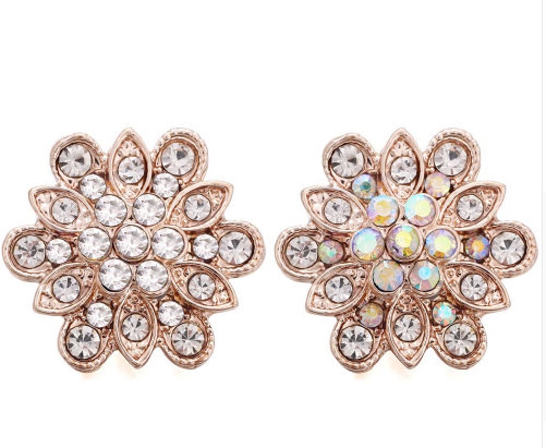 Crystal Snap, Rose Gold Snap, Rose Gold Flower Snap With Aurora Borealis Rhinestones, Compatible ...