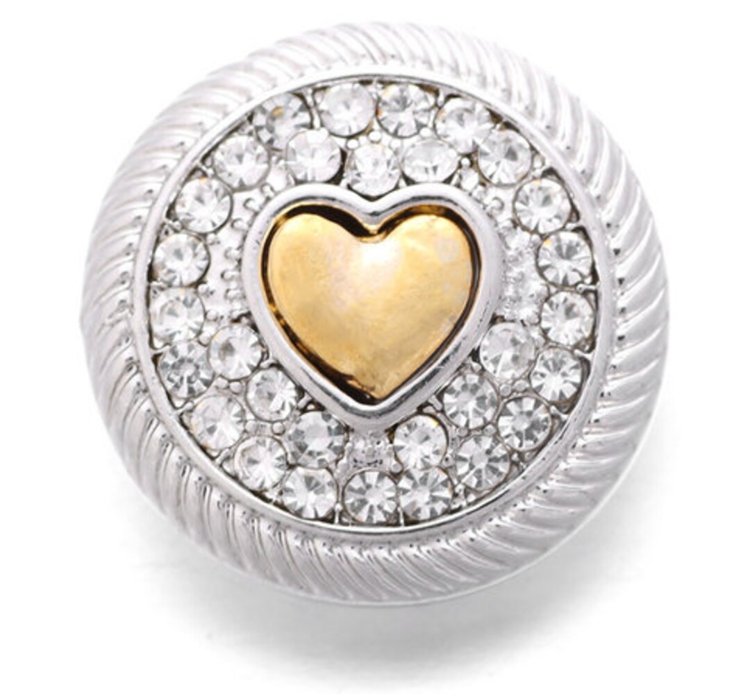 Heart Snap, Gold Heart, Crystal, Silver Rhinestone Deco With Rose Gold ...