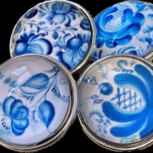 Blue Gzhels Snap, Set of Seven Glass Dome Snaps, Compatible With Ginger ...