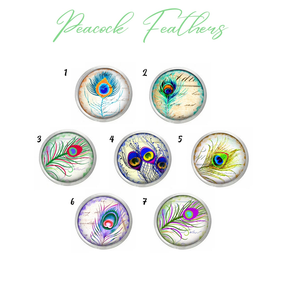 Peacock Feathers - Set of Seven Glass Domes Snaps - Glass - Snap ...