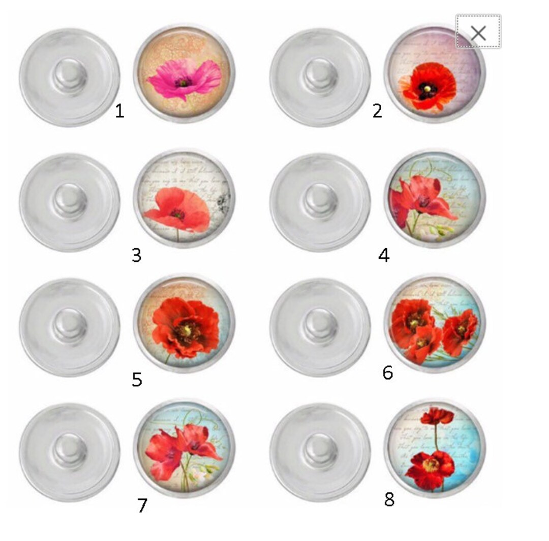 Flower Snap, Poppies, Compatible With Ginger Snaps, 18mm Snap Button ...
