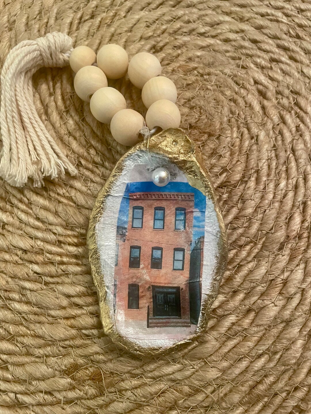 Custom Photo Decoupaged Oyster Shell Ornament, Champagne/wine Bottle ...
