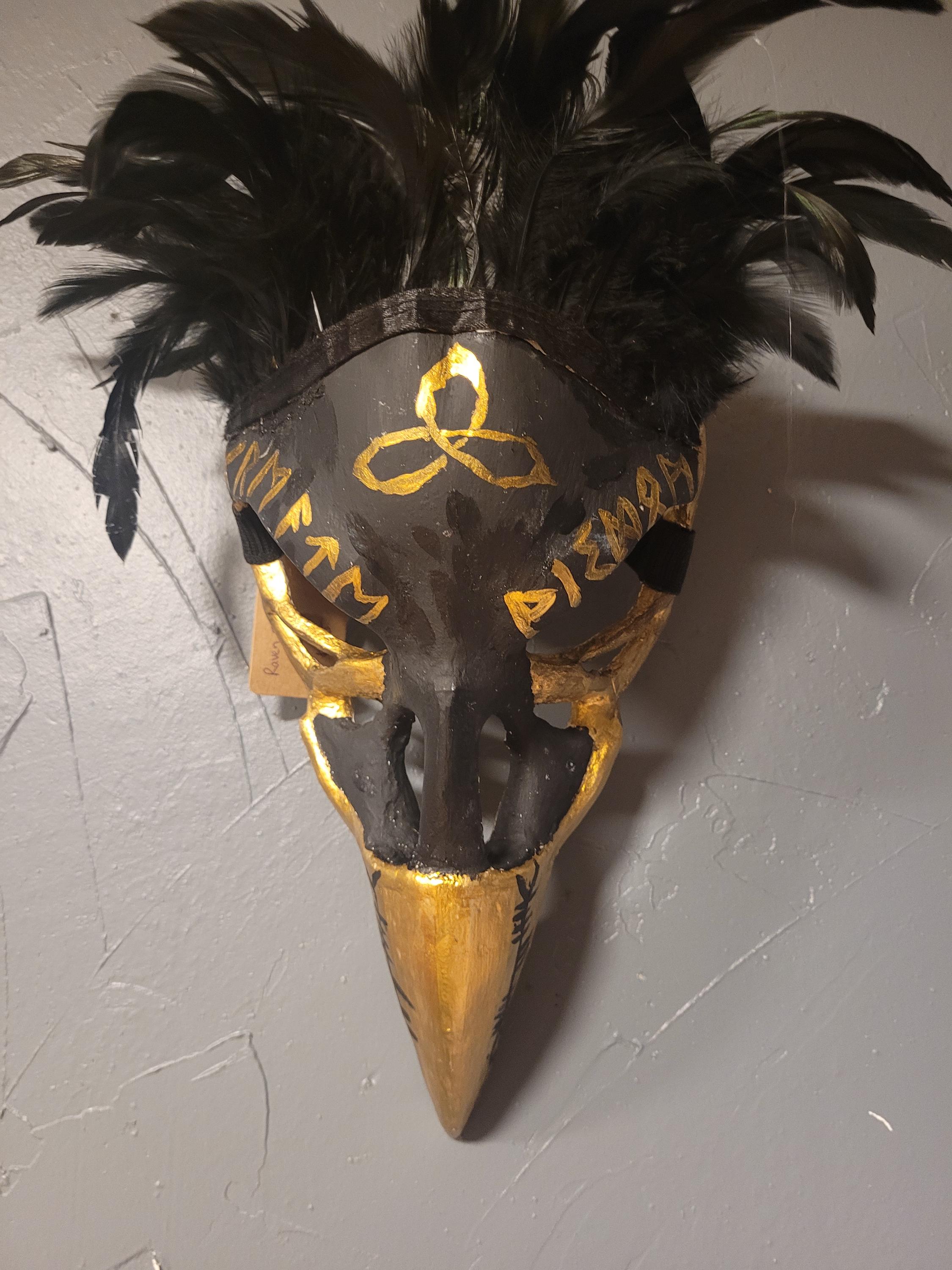 Wearable Shamanic Raven Skull Mask Handcrafted Ogham Writings, Runes ...