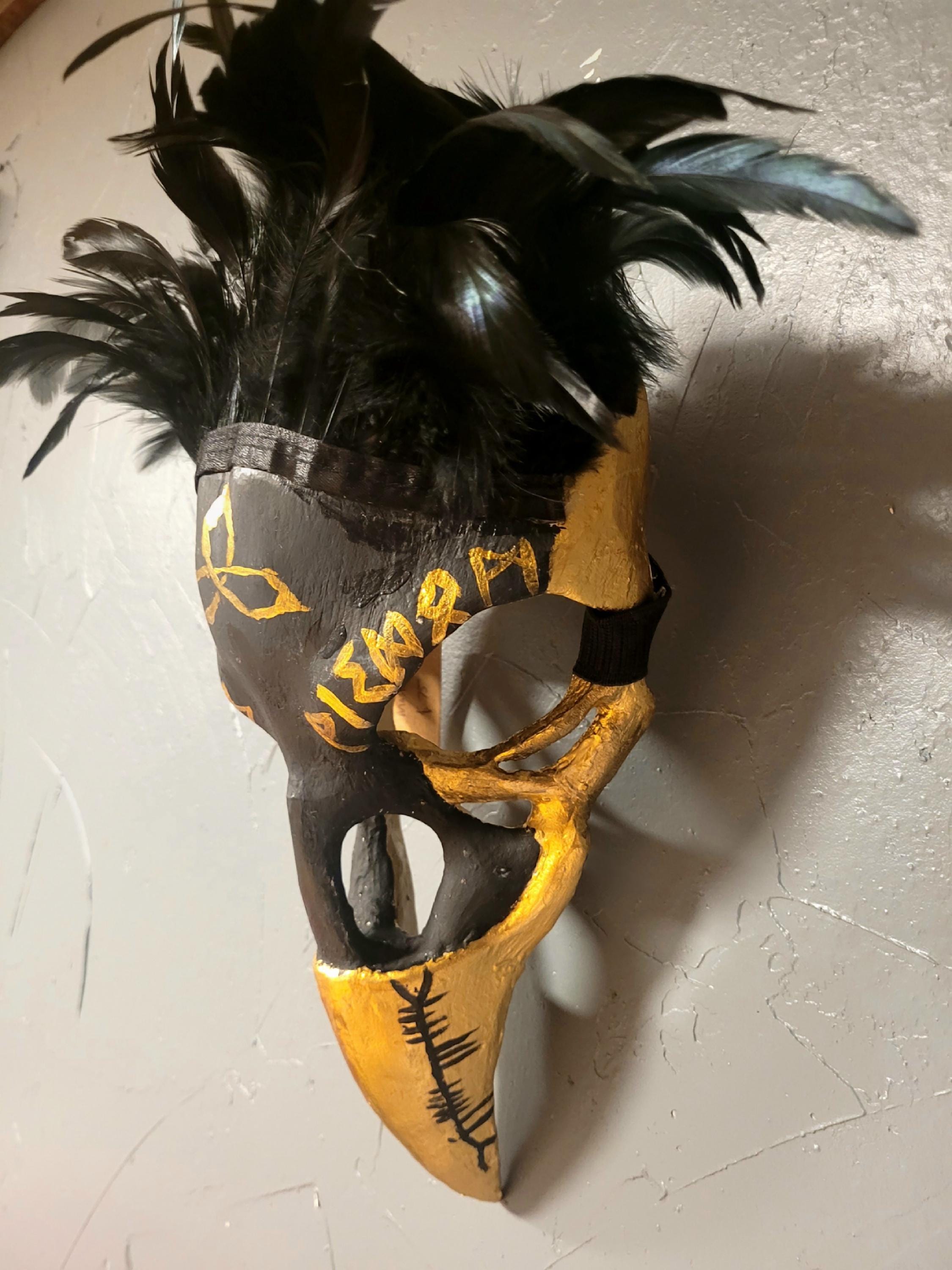 Wearable Shamanic Raven Skull Mask Handcrafted Ogham Writings, Runes ...