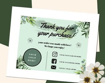 Thank You Card Template, Printable Business Thank You for Your Purchase ...