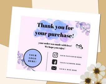 Thank You Card Template, Printable Business Thank You for Your Purchase ...