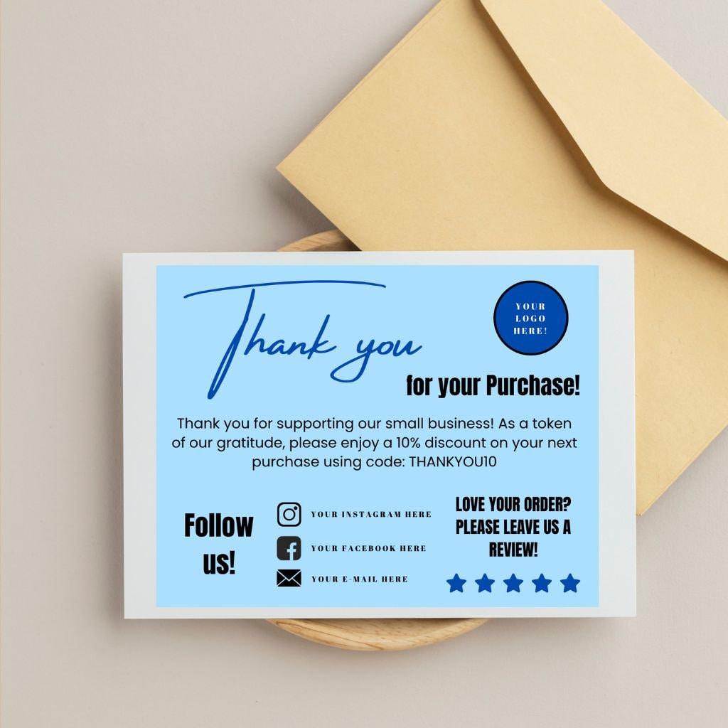 Thank You Card Template, Printable Business Thank You for Your Purchase ...