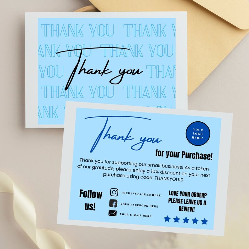Thank You Card Template, Printable Business Thank You for Your Purchase ...