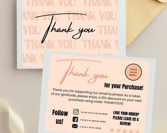 Thank You Card Template, Printable Business Thank You for Your Purchase ...