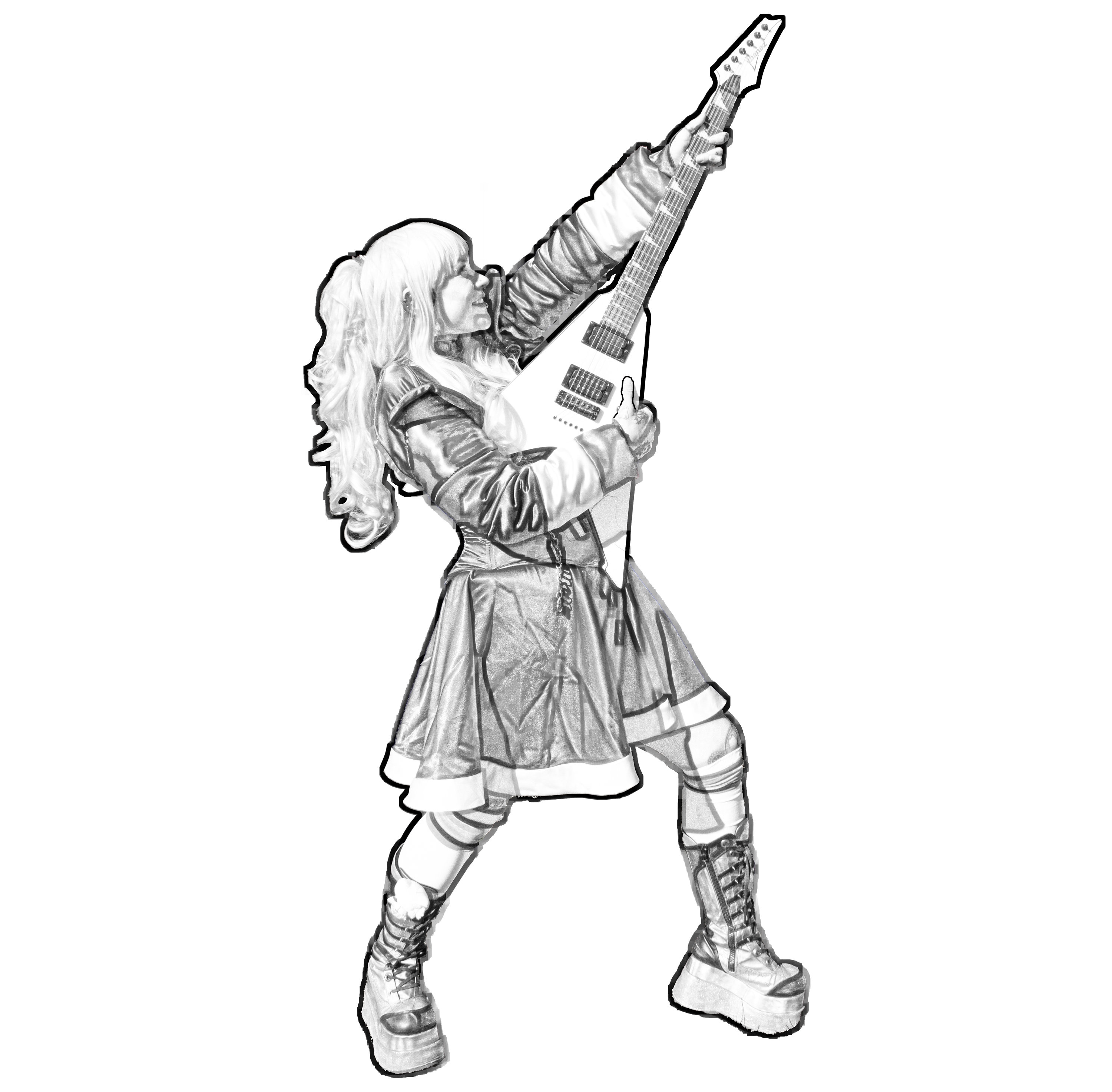 Rainbow Girl Rock Guitar Coloring Page - Etsy