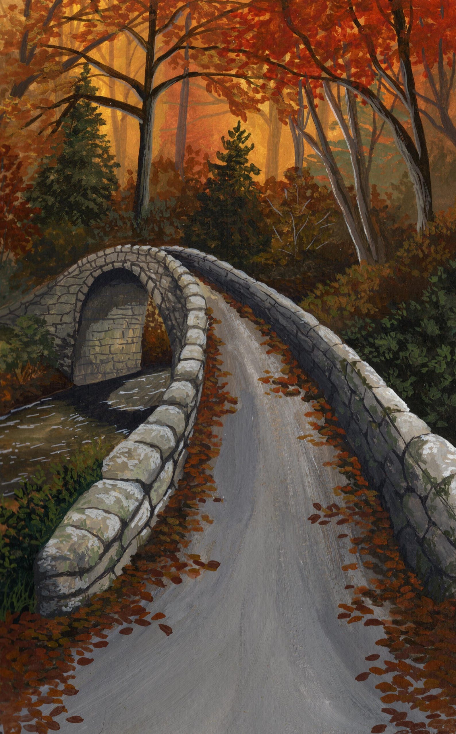 Art Print | "autumn Bridge" | Reproduction of Original Gouache Painting ...
