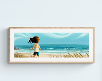 Girl by the Ocean Art Print Seascape Wall Art for Kids Room - Etsy