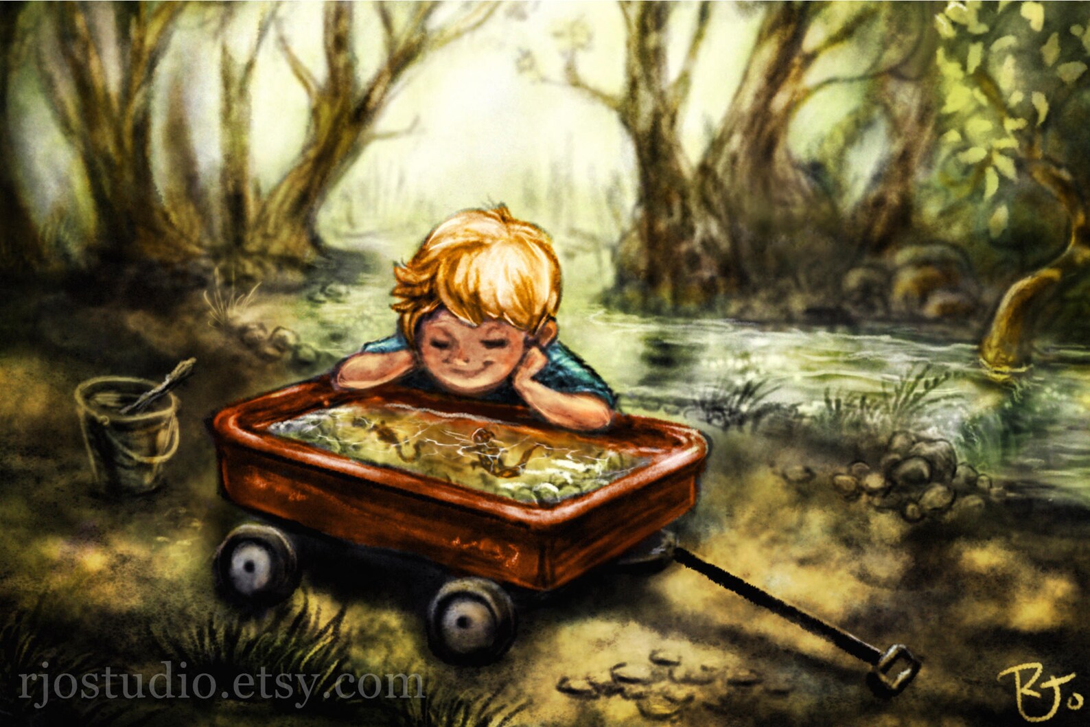 Red Wagon Wall Art Boy With Red Wagon Print Happy Nursery - Etsy