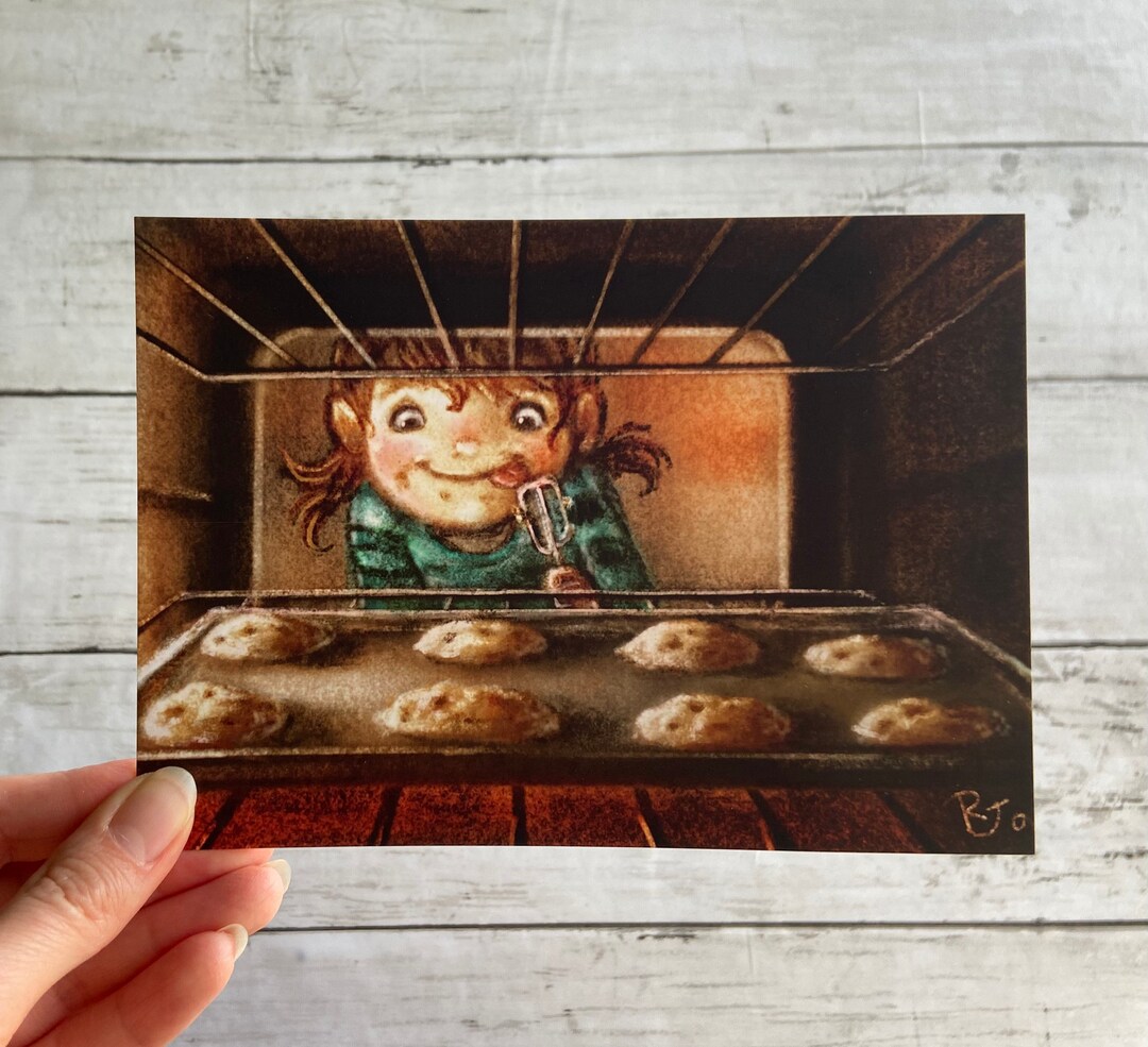 Girl Peeking at Cookies in the Oven - 5x7 Postcard Print - Etsy