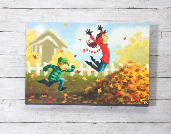 Cartoon Kids Jumping In Leaves