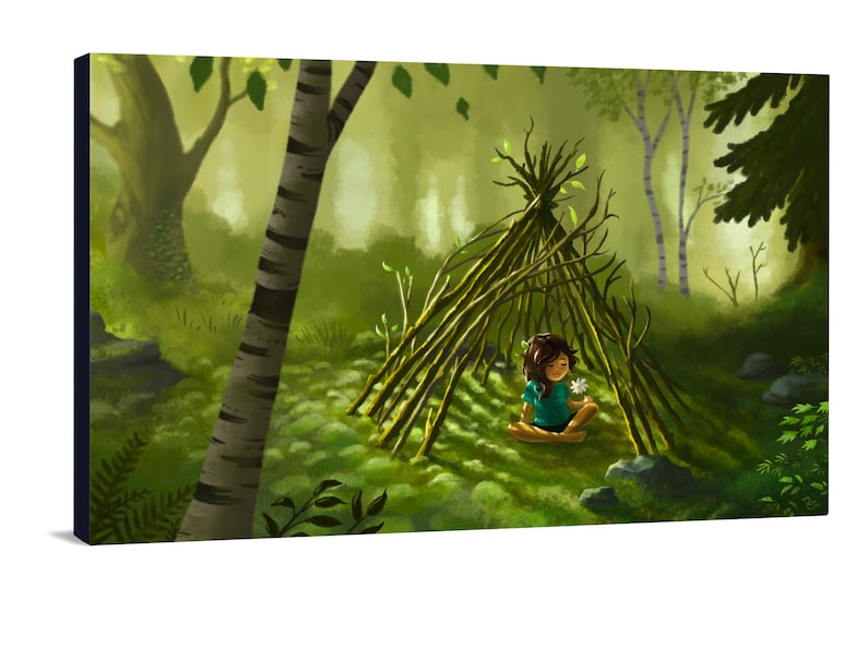 Girl in a Stick Fort in the Forest 12x18 Inch Canvas Print. - Etsy