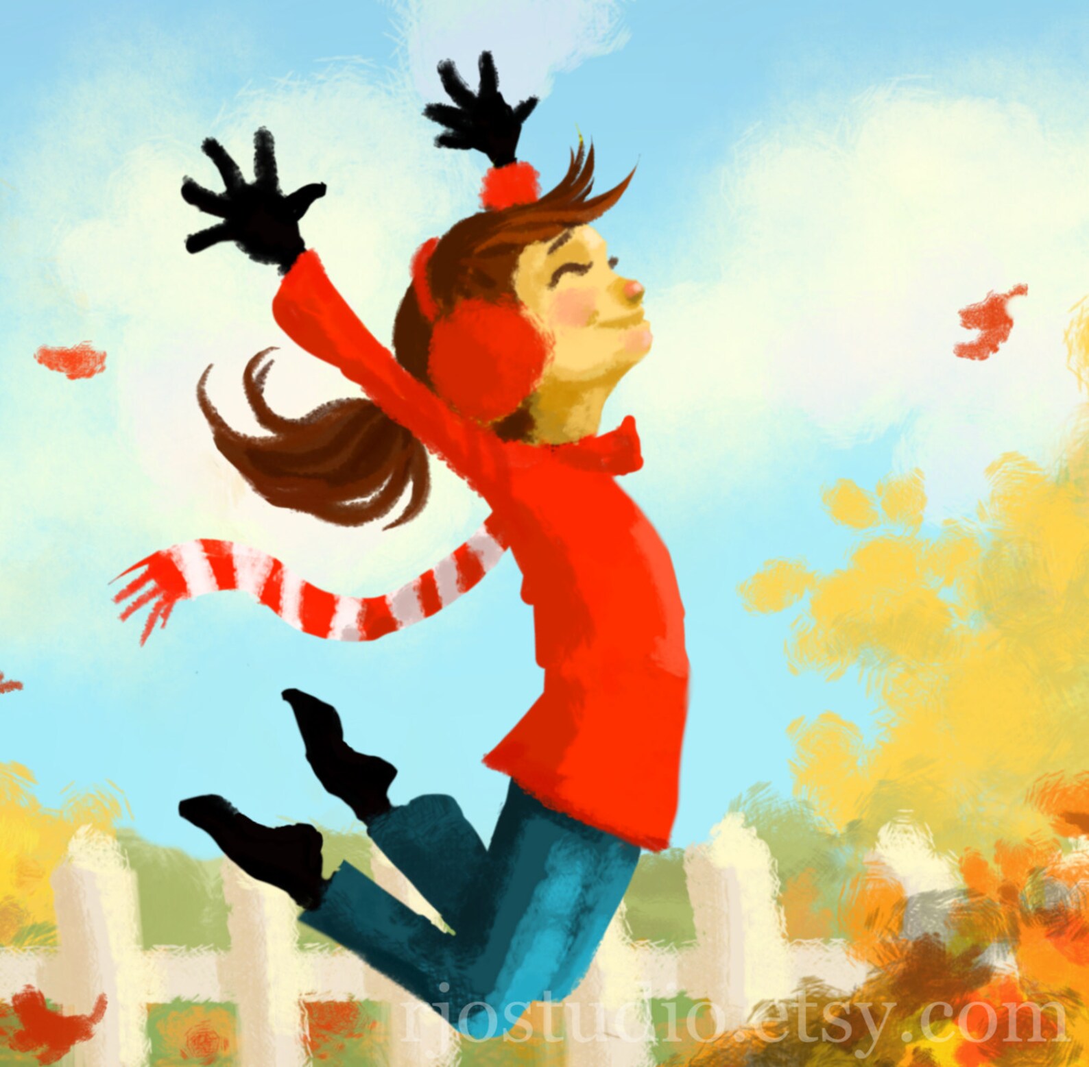 Leaf Pile Kids Leaf Pile Jumping Fall Art Print Leaf - Etsy