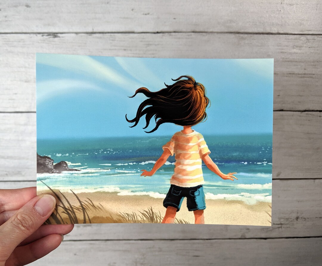 Girl by the Ocean Art Print - 5x7 Seascape Postcard - a Perfect Gift ...