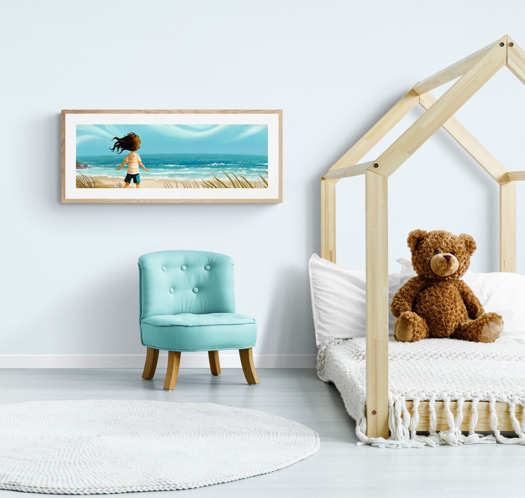 Girl by the Ocean Art Print - Seascape Wall Art for Kids Room, Ocean ...