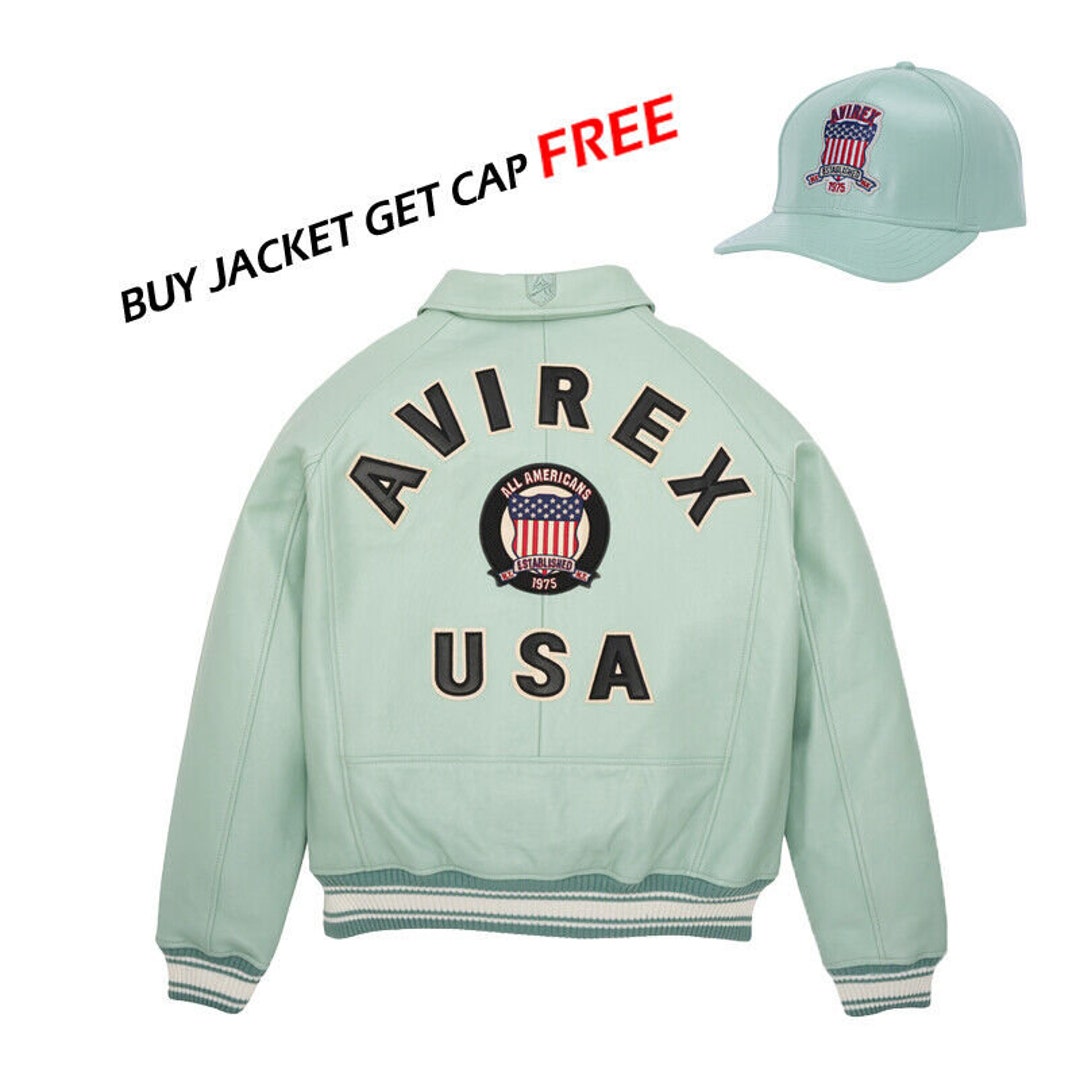 Men's Avirex Real Bomber American Flight Jacket Leather Jacket With ...