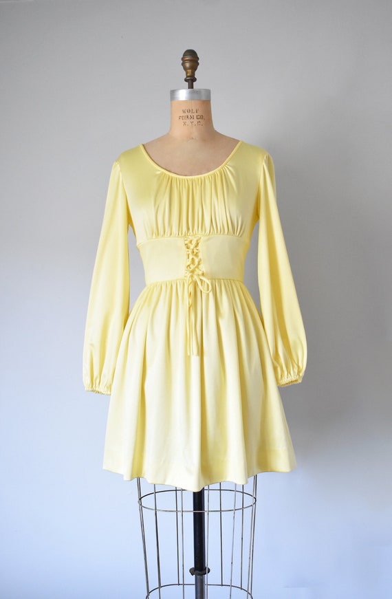 Heather yellow corset dress, yellow 70s mini dress, b… - Gem