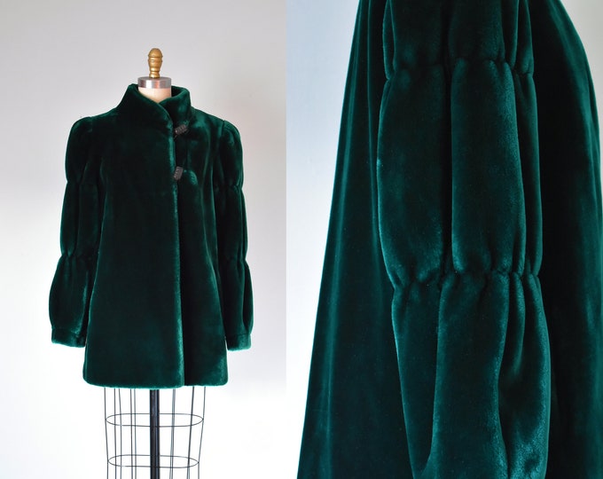 80s Sassoon Emerald Green Borgazia Faxu Fur Coat, Green Coat, Velvet ...