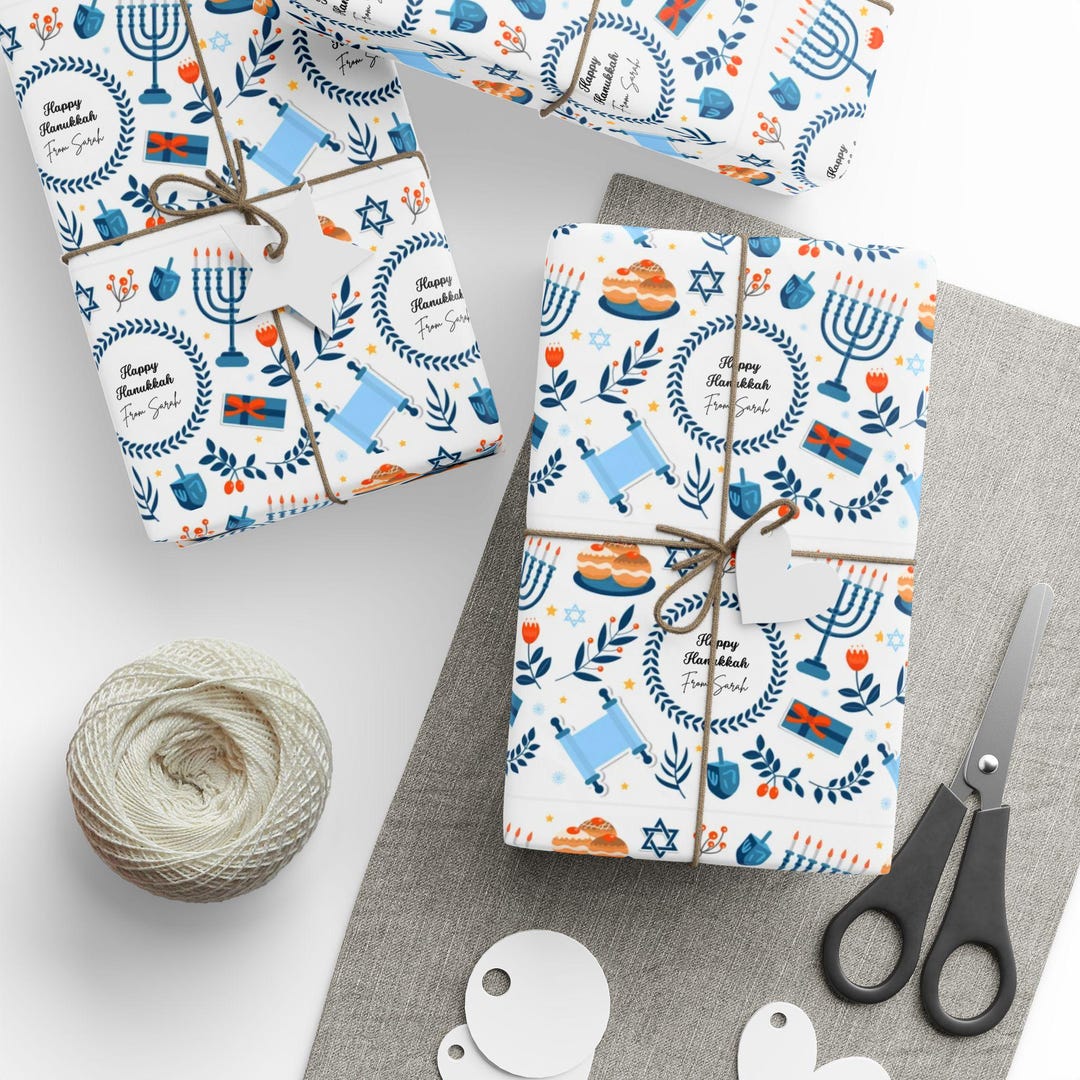 Custom Hanukkah Wrapping Paper, Jewish Holiday Gift Wrap, Festive ...