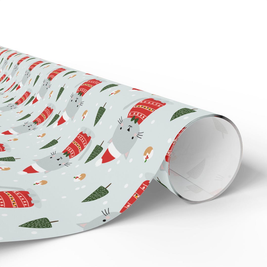 Cat Christmas Wrapping Paper, Holiday Gift Wrap, Festive Cat Design for ...