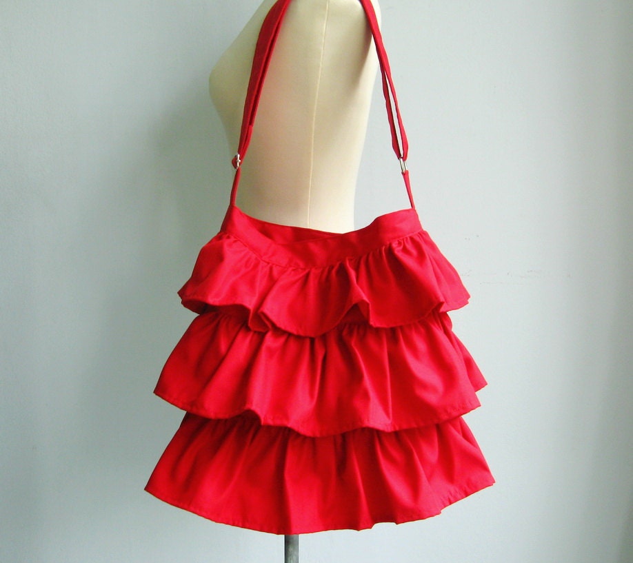 Red Cotton Twill Ruffle Bag Messenger Bag Diaper Bag Tote - Etsy