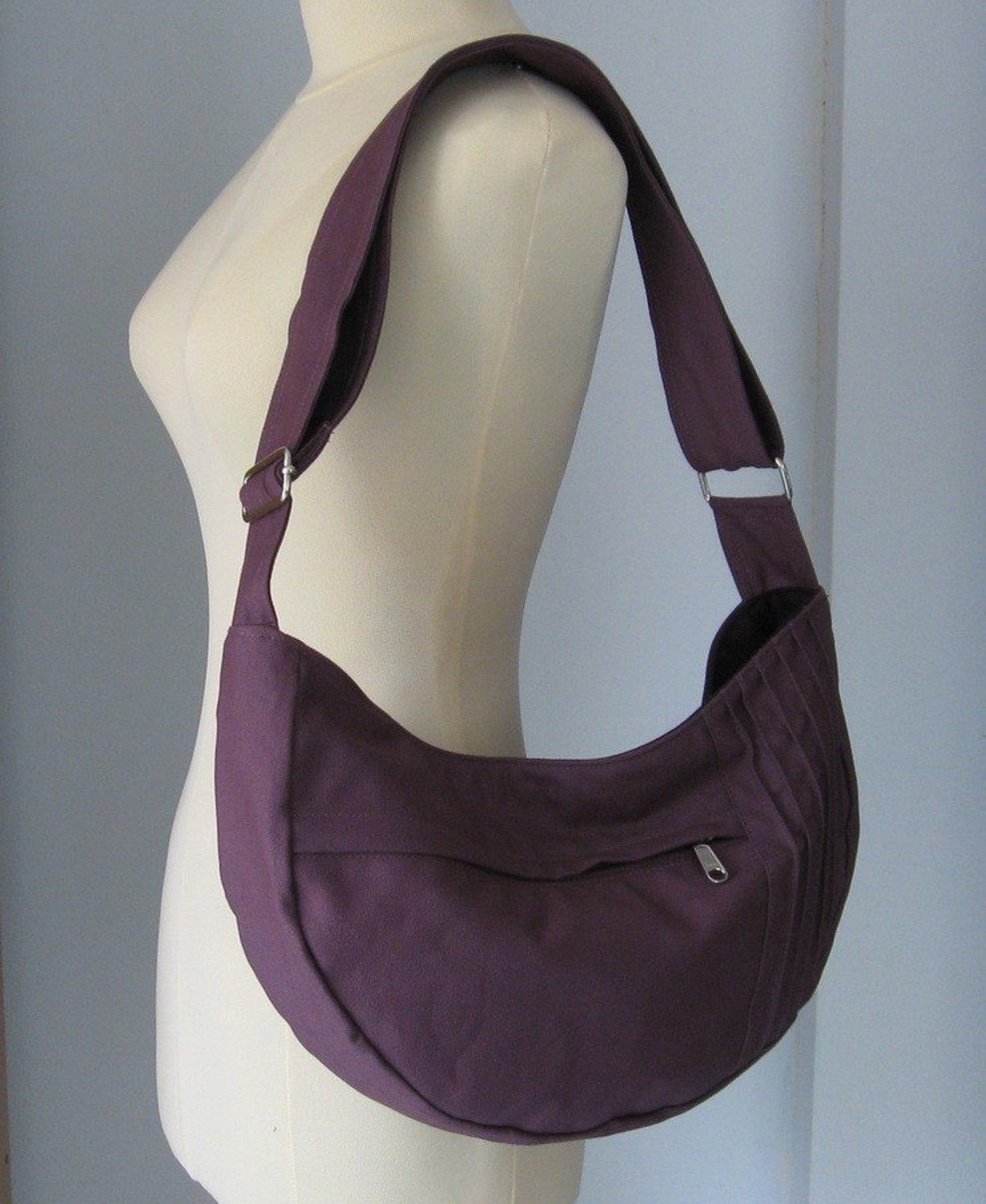 Plum Canvas Bag With Zipper Closure Women Shoulder Bag - Etsy