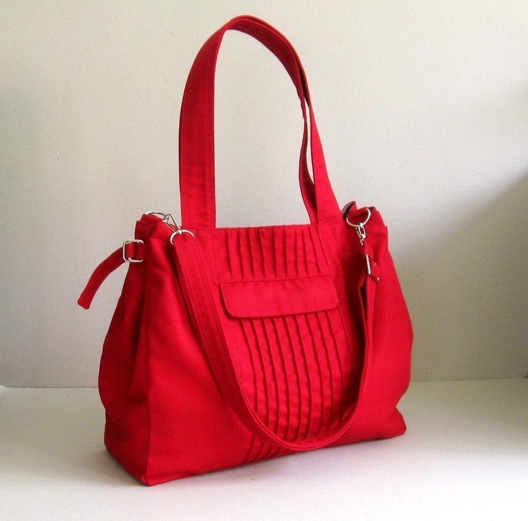 Red Canvas Messenger School Bag - Shoulder Bag With Pockets, Diaper Bag ...
