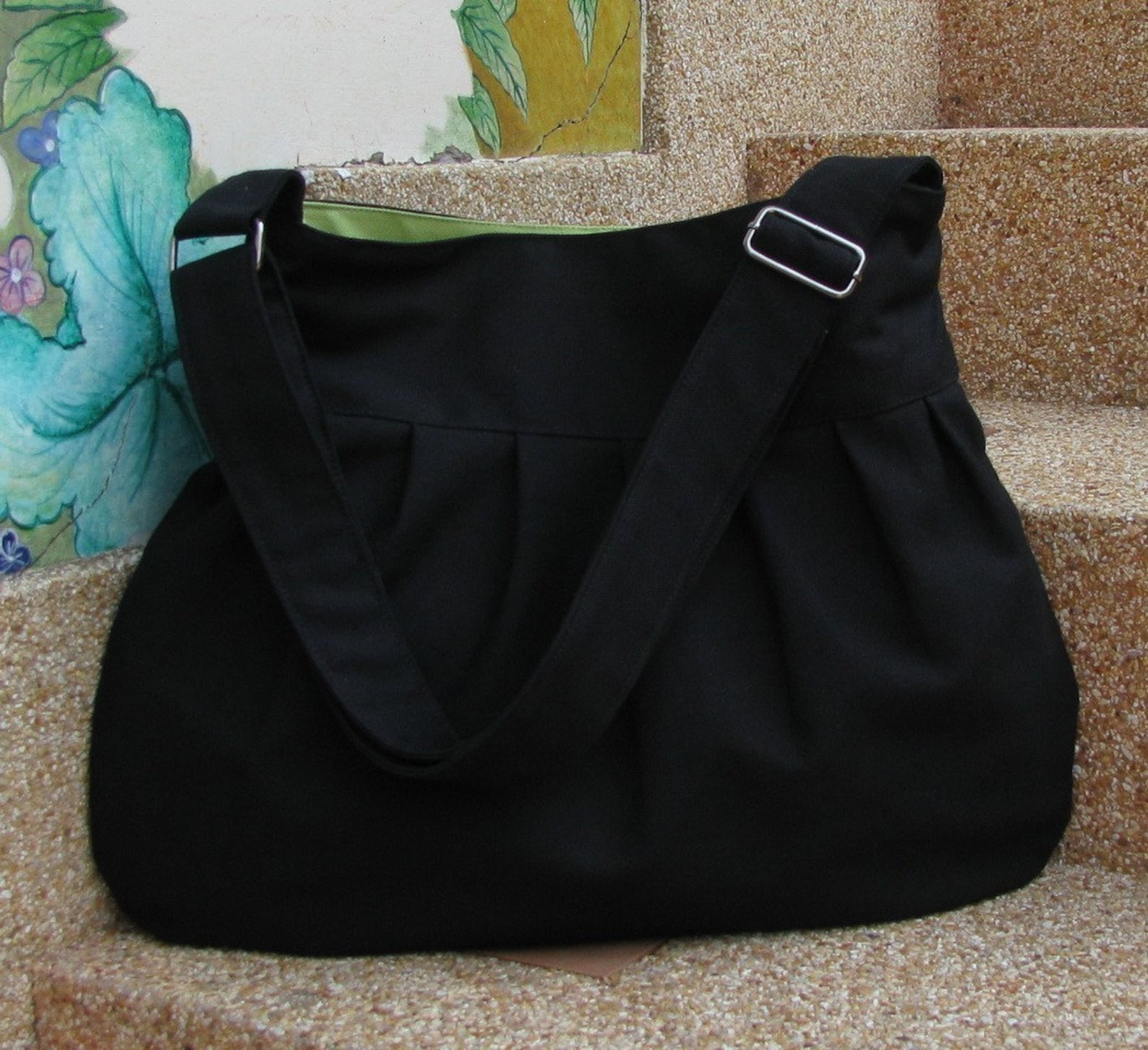 Black Canvas Bag With Pear Lining Purse Tote Messenger | Etsy