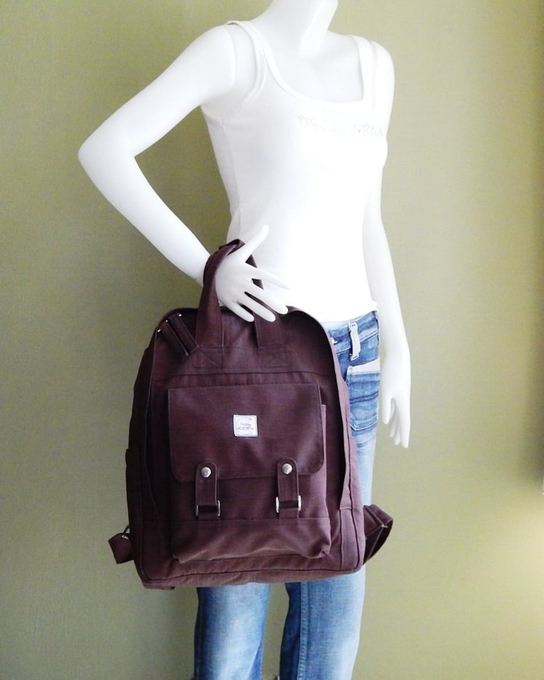 Chocolate Brown Water Resistant Nylon Backpack: School, Travel, Diaper ...