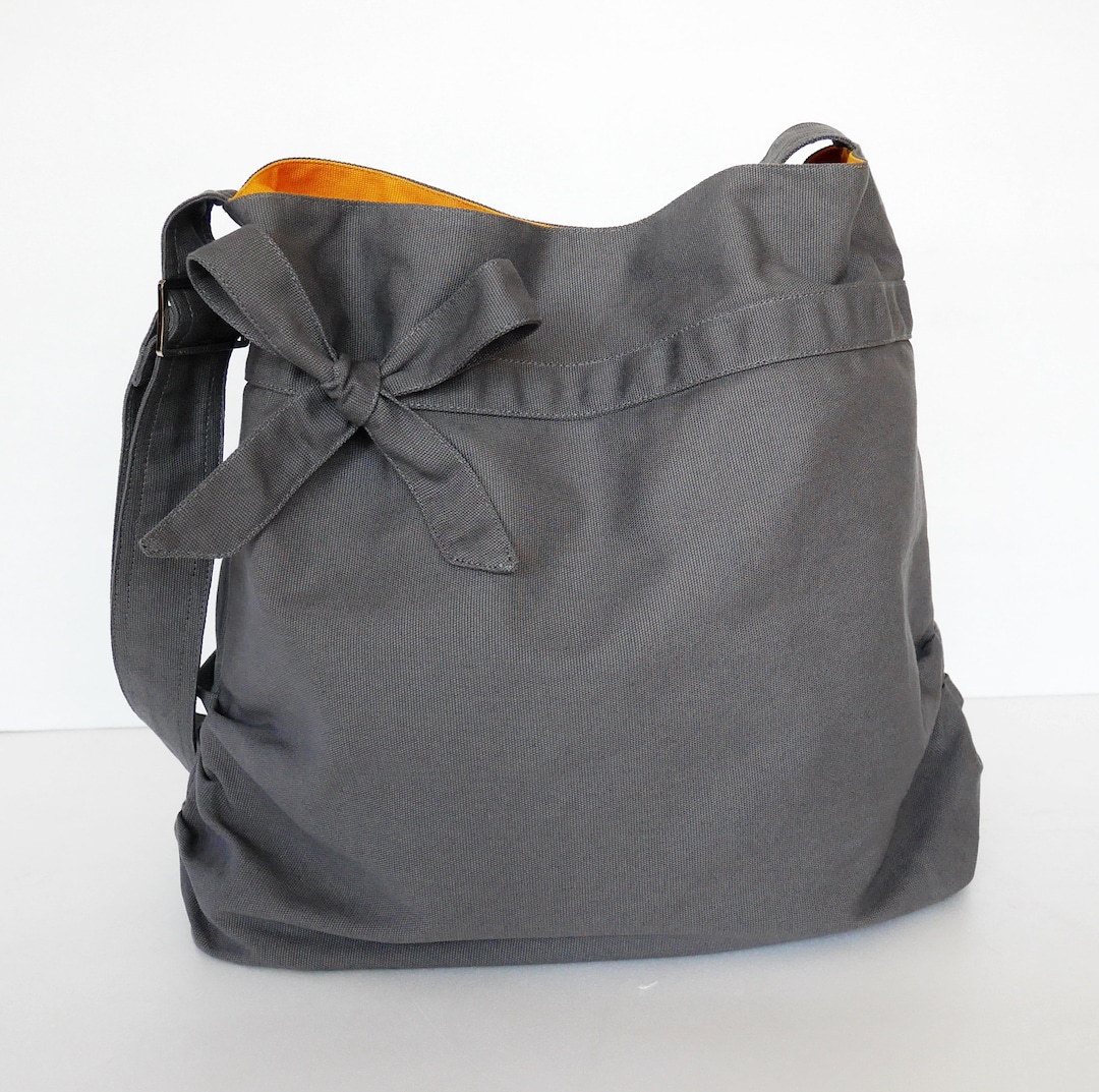 Grey Canvas Bag, Light Weight Bag, Women Messenger Bag, Gift for Women ...