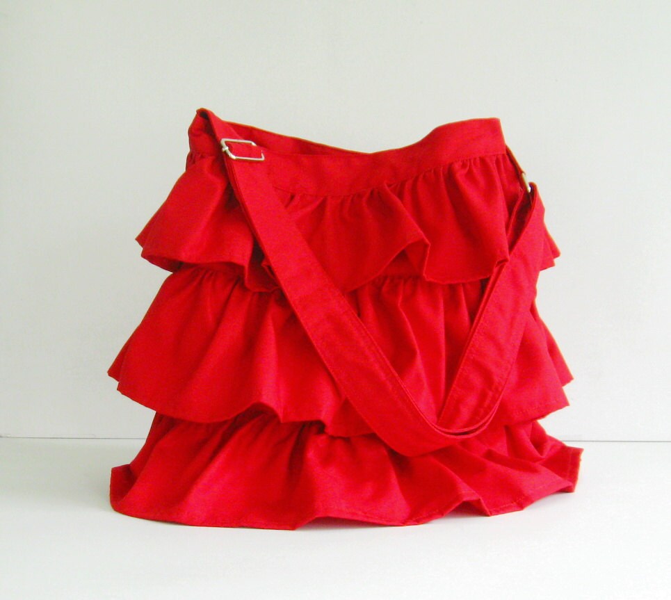 Red Cotton Twill Ruffle Bag Messenger Bag Diaper Bag Tote - Etsy