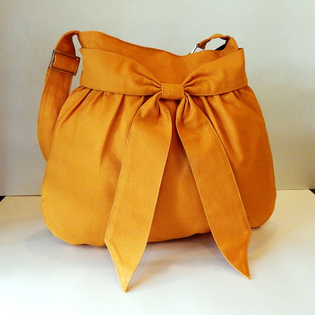Mustard Yellow Canvas Shoulder Bag With Bow: Everyday Crossbody - Etsy