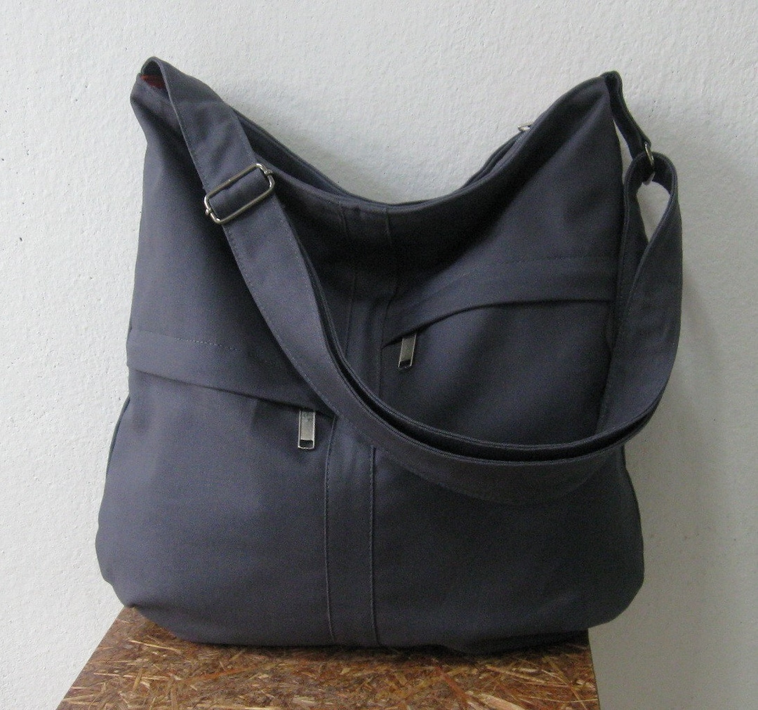 Grey Cotton Twill Crossbody Bag – Handmade Unisex Travel Messenger Bag ...