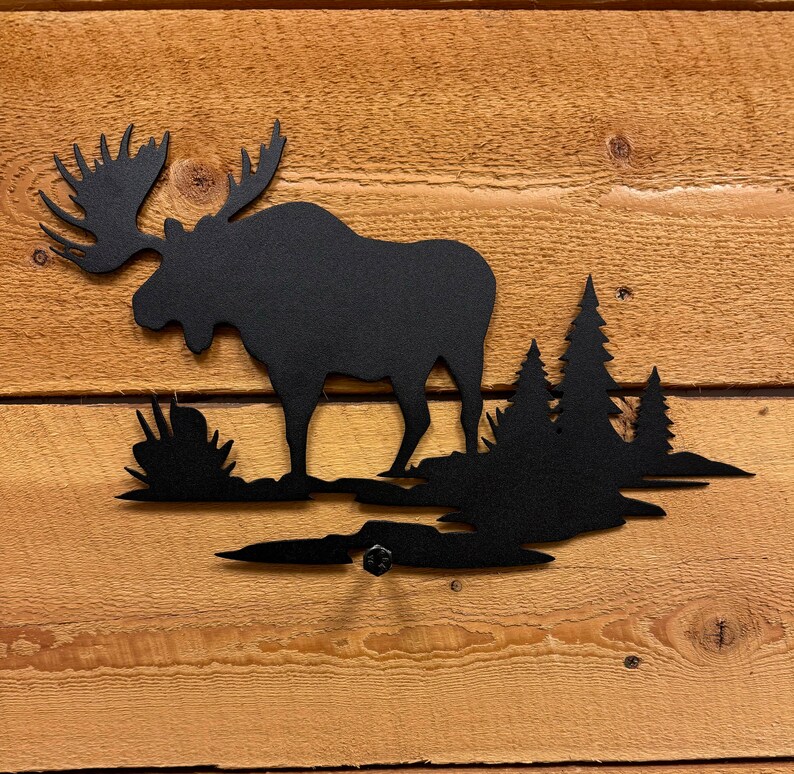Moose With Pine Tree Wall Art, Home Decor. - Etsy