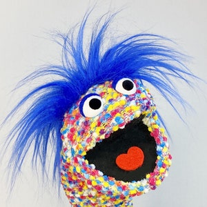 PUPPLET RAINBOW - Blue Hair Hand Sock Puppet Fleece and Fur Sockpuppet ...
