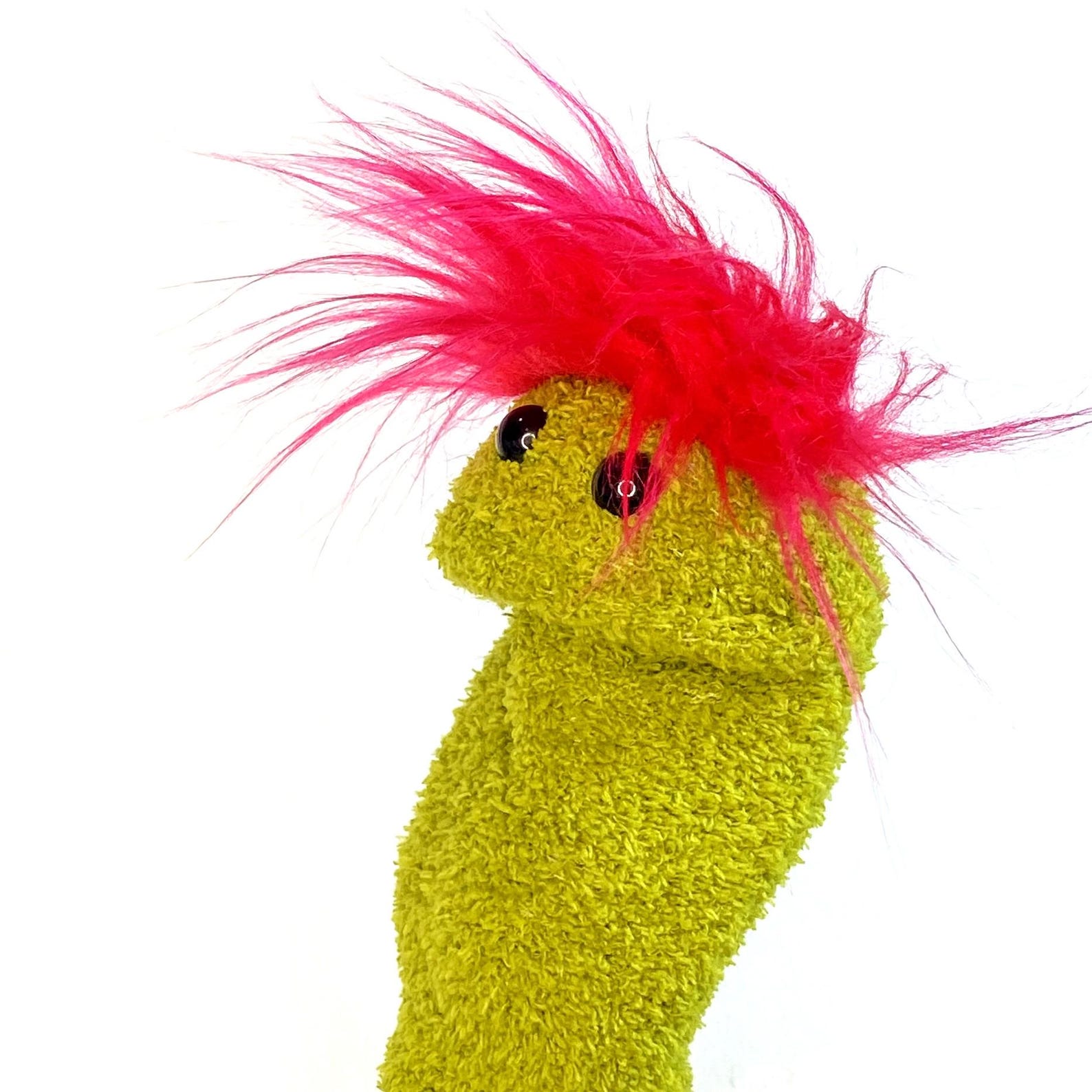 PUPPLET GREEN - Pink Hair Hand Sock Puppet Fleece and Fur Sockpuppet - Etsy