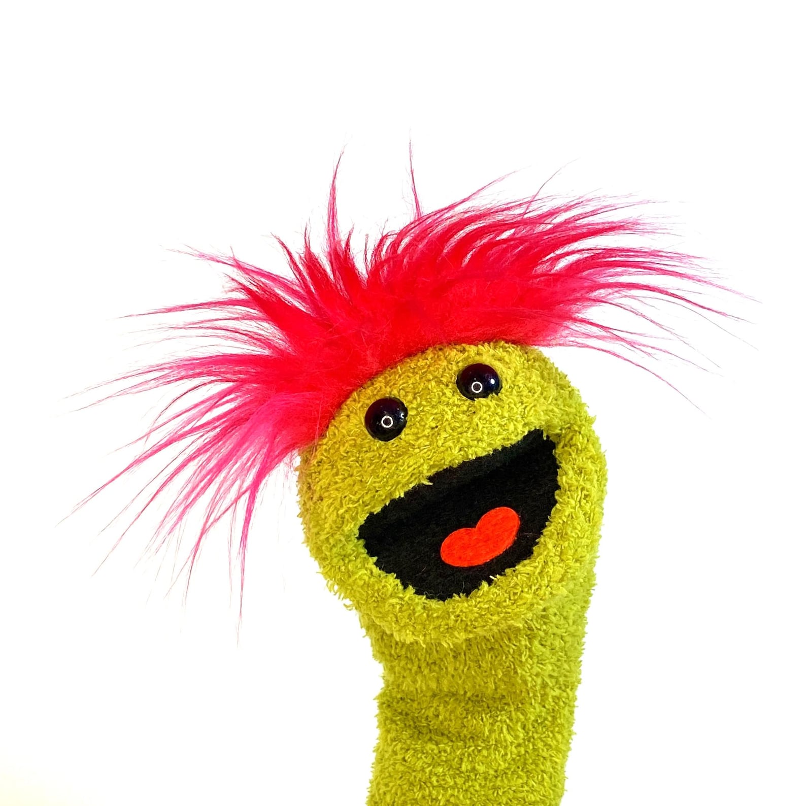 PUPPLET GREEN - Pink Hair Hand Sock Puppet Fleece and Fur Sockpuppet - Etsy