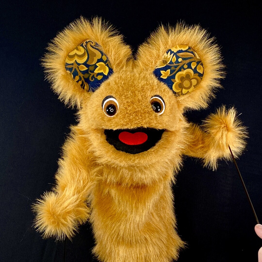 HERMAN - Hand Puppet Deluxe Brown Fur and Navy Vintage Floral Fabric ...