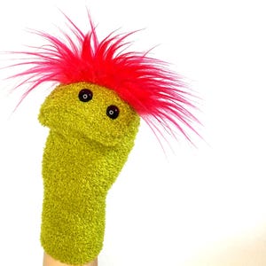 PUPPLET GREEN - Pink Hair Hand Sock Puppet Fleece and Fur Sockpuppet - Etsy
