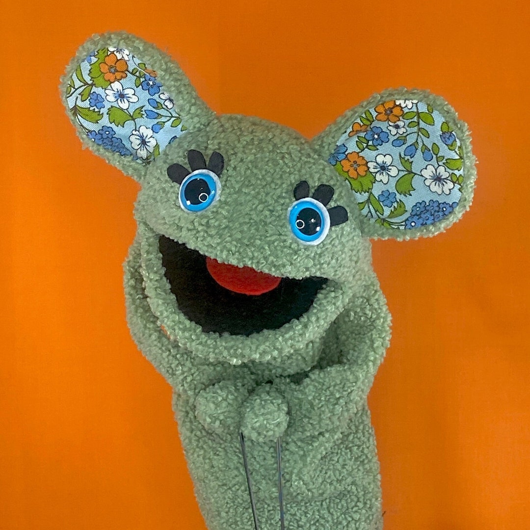 MARGY Hand Puppet Green Fur and Floral Vintage Fabric Ears - Etsy