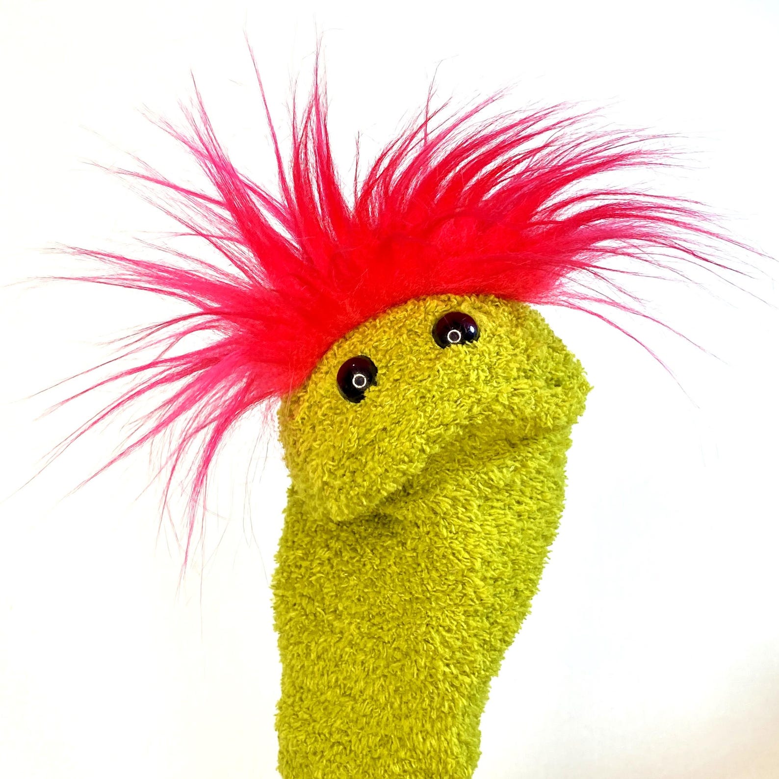 PUPPLET GREEN - Pink Hair Hand Sock Puppet Fleece and Fur Sockpuppet - Etsy