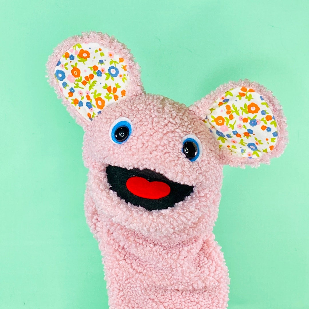 NANCY - Hand Puppet Pink Teddy Fur and Floral Vintage Fabric Ears - Etsy